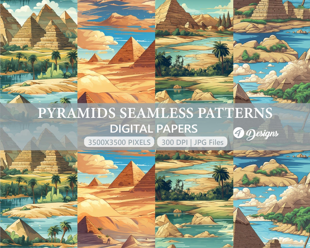Pyramids Digital Paper, Egyptian Pyramid Pattern, Pyramids Backgrounds ...