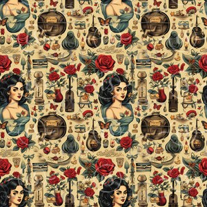 Tattoos Digital Paper, Vintage Tattoo Pattern, Traditional Tattoo ...
