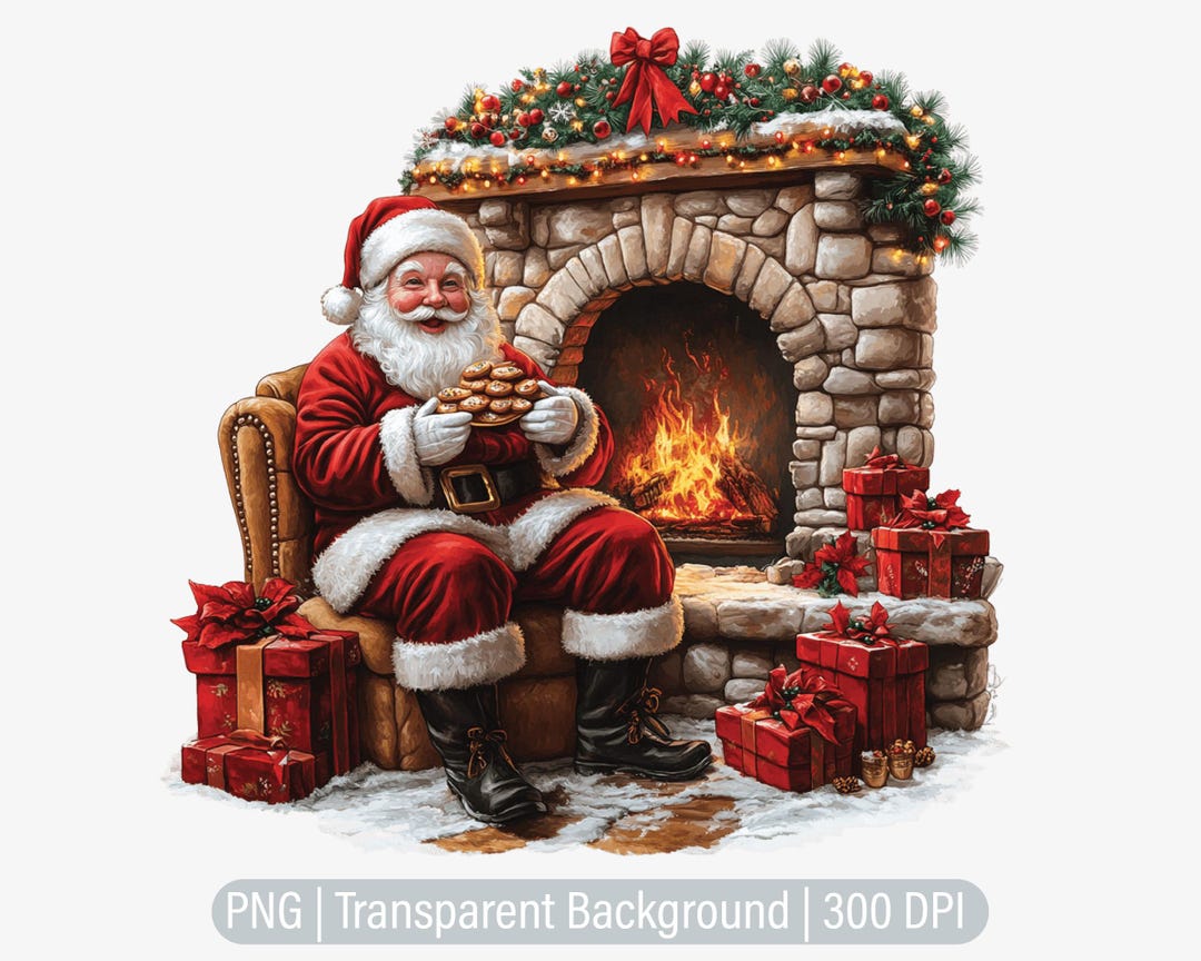 Christmas Santa Clipart, Christmas Fireplace PNG, Junk Journals ...