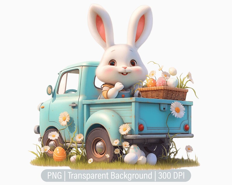 Easter Bunny Clipart, Easter Farm Truck PNG, Easter Eggs, Junk Journals ...
