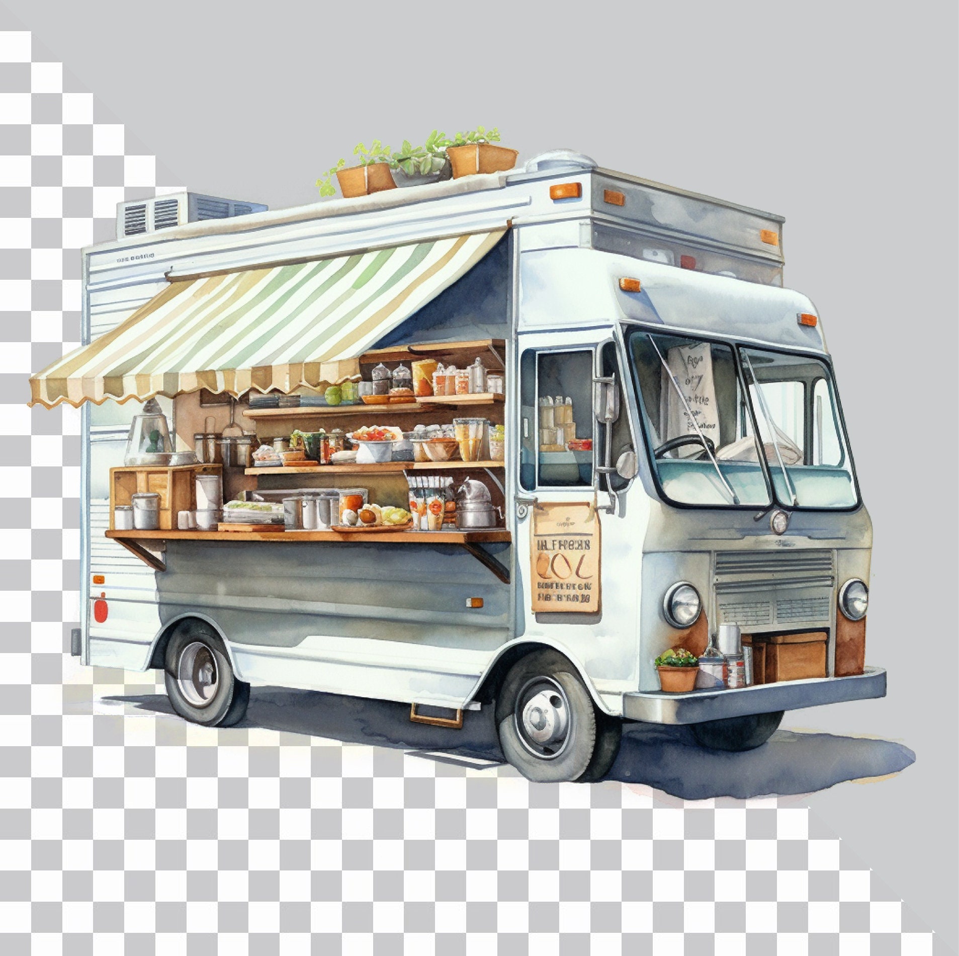 Watercolor Food Truck Clipart, Food Truck Png, Street Food Truck, Cafe ...