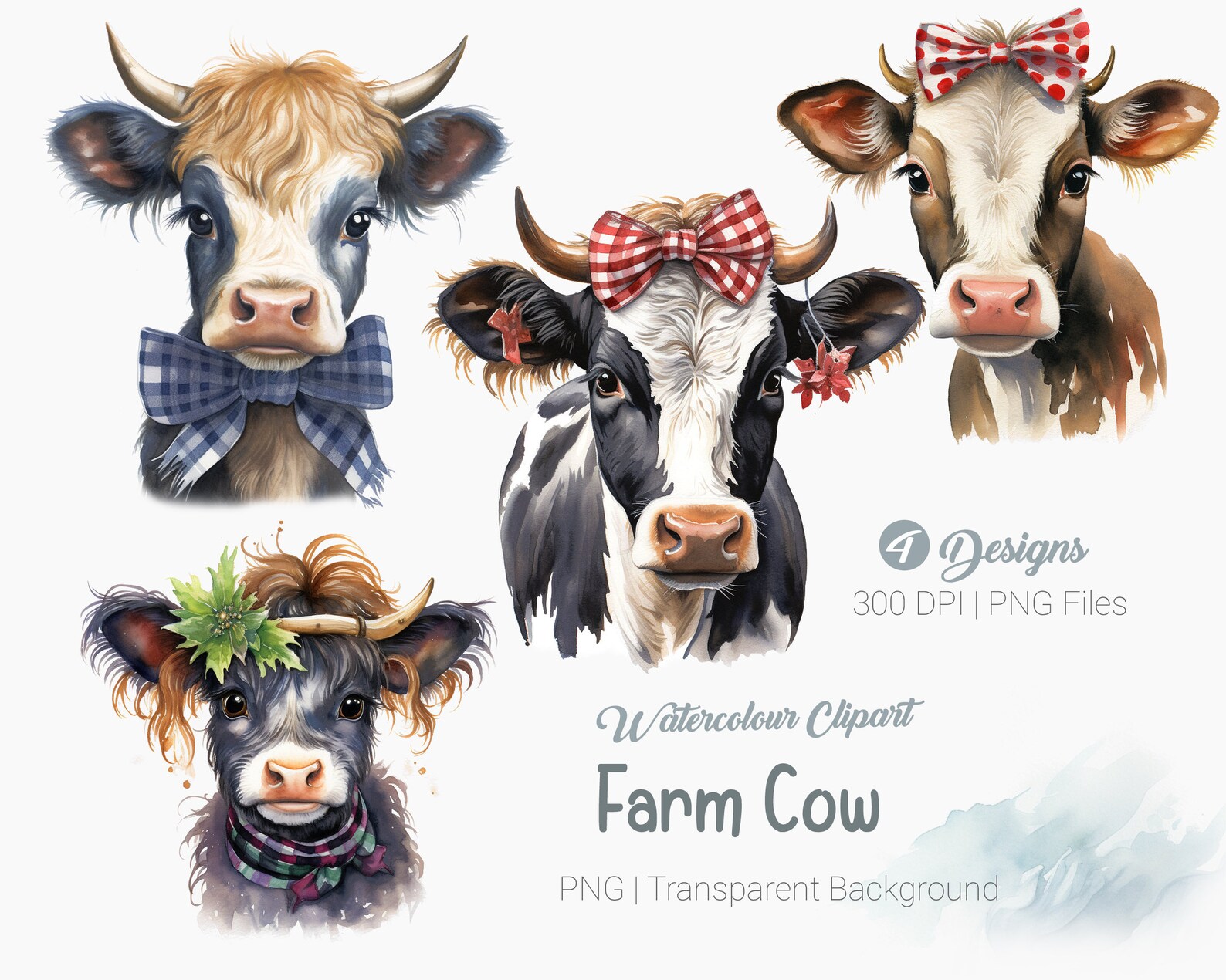 Watercolour Cow Clipart, Farm Cow Clipart, Floral Cow Clipart ...