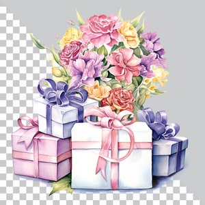 Watercolor Gift Box Clipart, Floral Gift Boxes Png, Printable Graphics ...