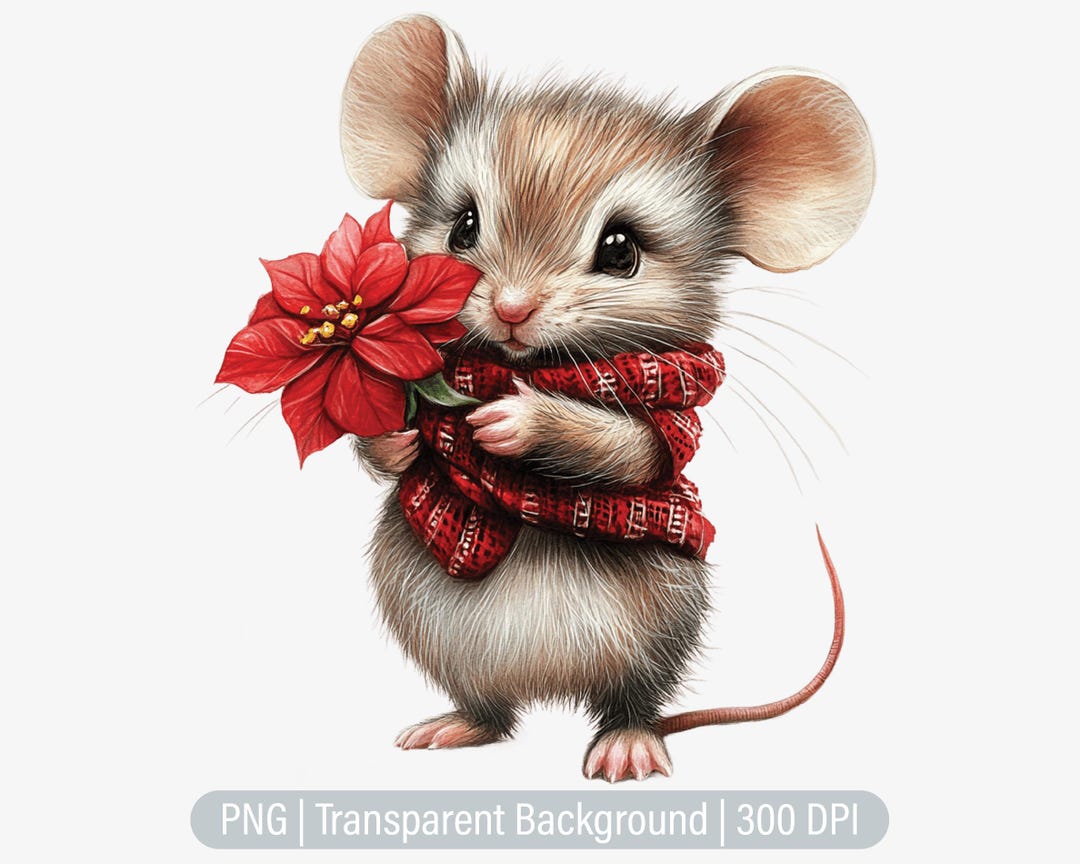Christmas Mouse Clipart, Christmas PNG, Flower Mouse, Junk Journal ...