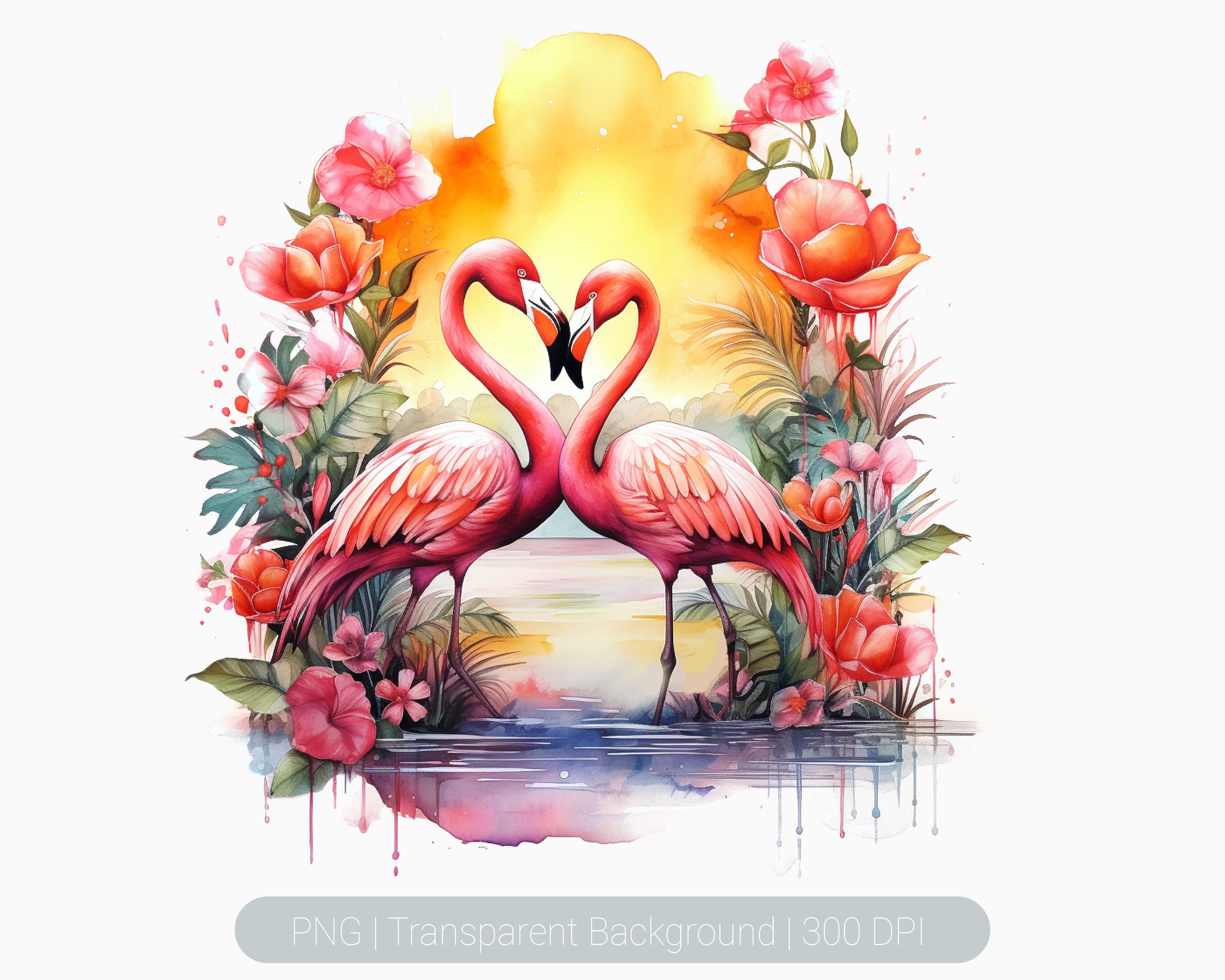 Watercolor Flamingo Clipart Tropical Birds With Flowers and - Etsy