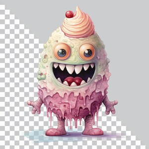 Watercolor Ice Cream Monster Clipart, Ice Cream Clipart, Png, Printable ...