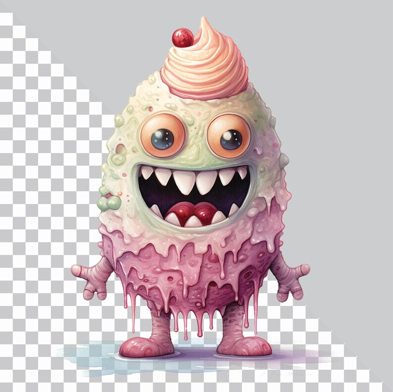 Watercolor Ice Cream Monster Clipart, Ice Cream Clipart, Png, Printable ...
