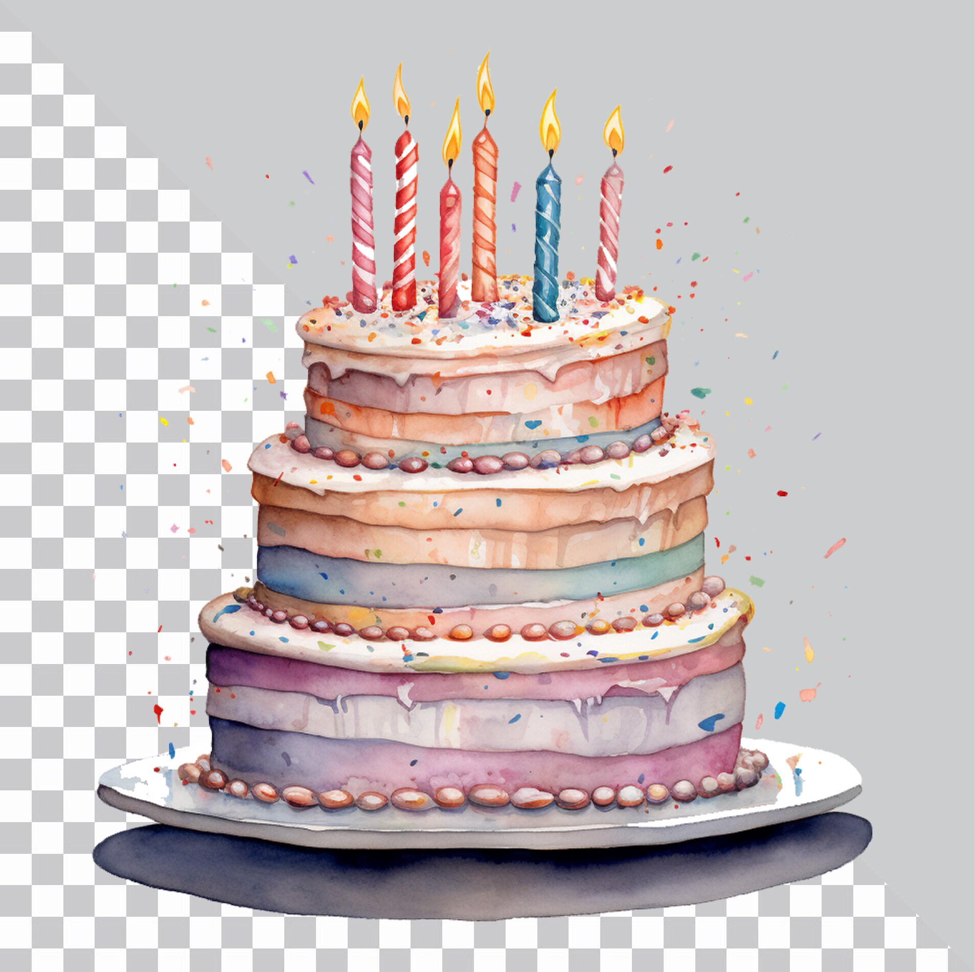 Watercolor Birthday Cake Clipart, Dessert Clipart, Candle Cake Clipart ...