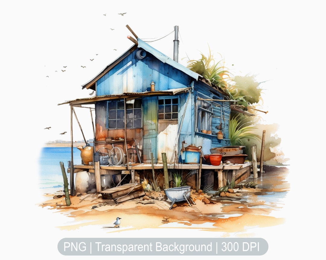 Fisherman's Shack Clipart, Watercolour Fishing House Clipart, Fishing ...