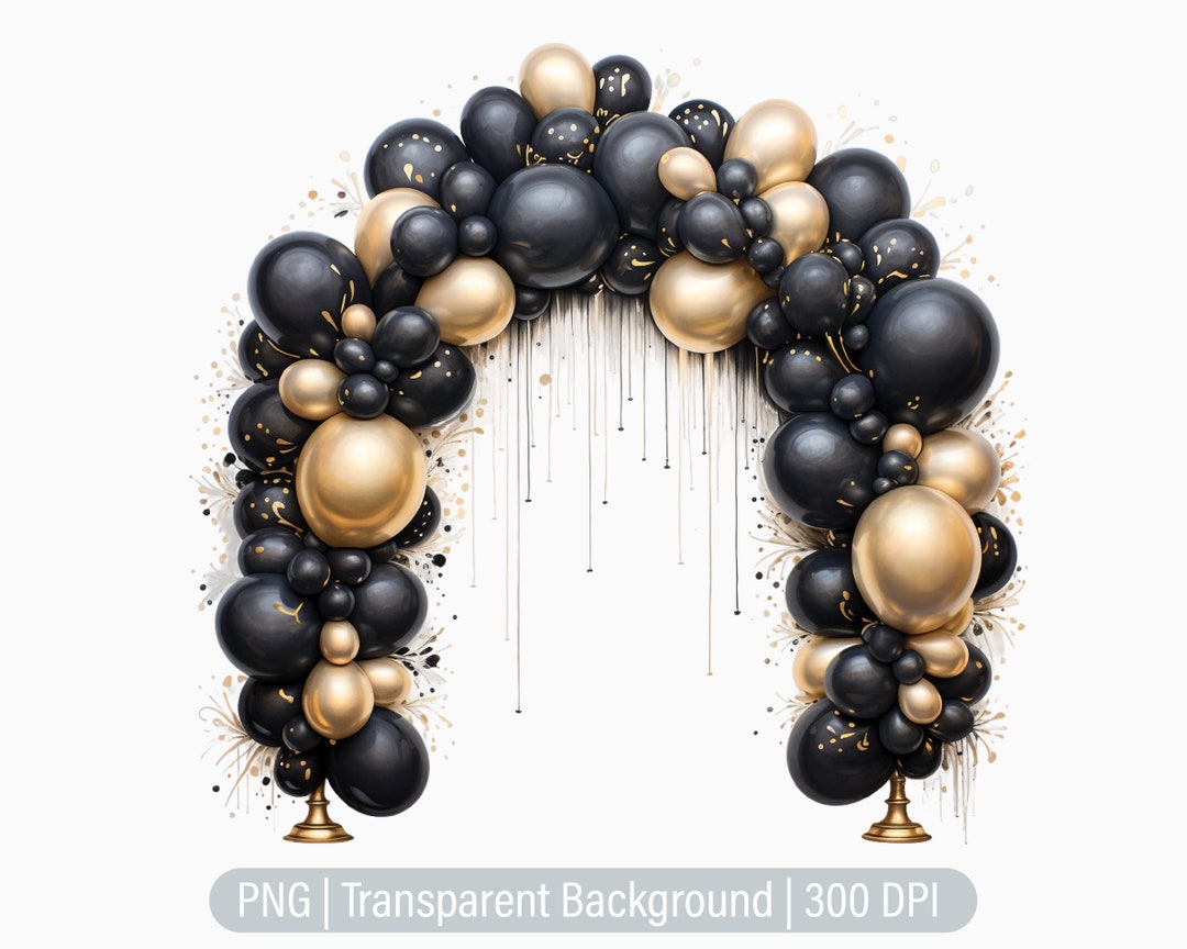 Balloon Arch Clipart, Black & Gold Balloons PNG, Party Balloon, Junk ...