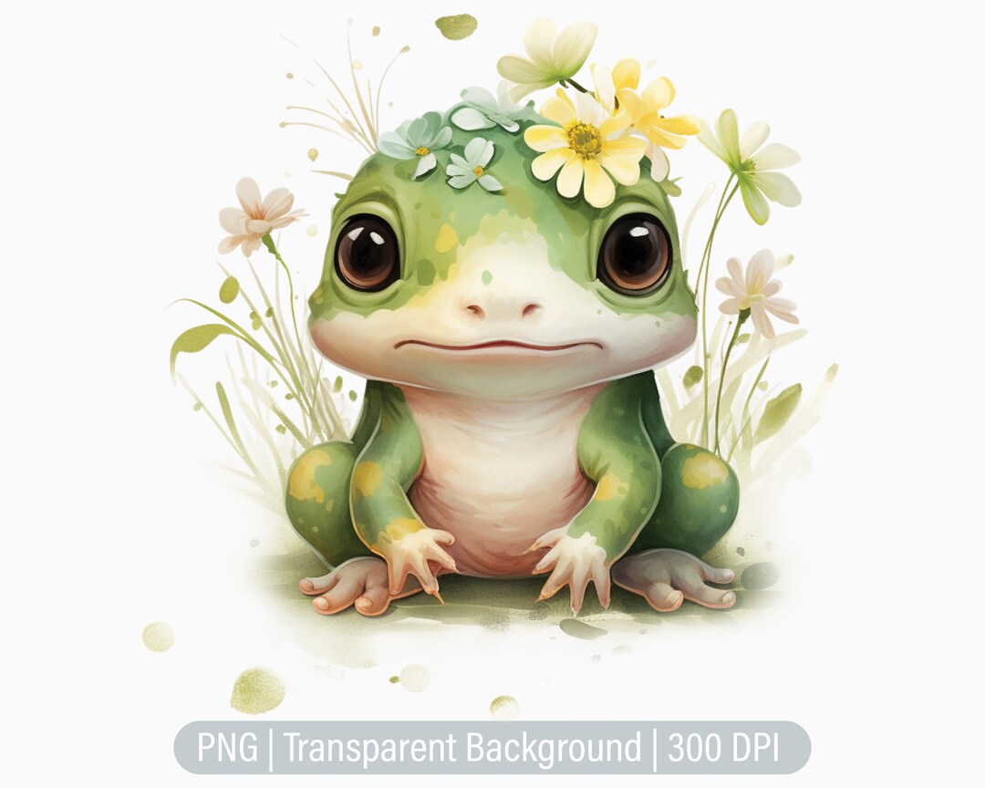Baby Frog Clipart, Cute Green Frog PNG, Floral Frog Png, Junk Journals ...