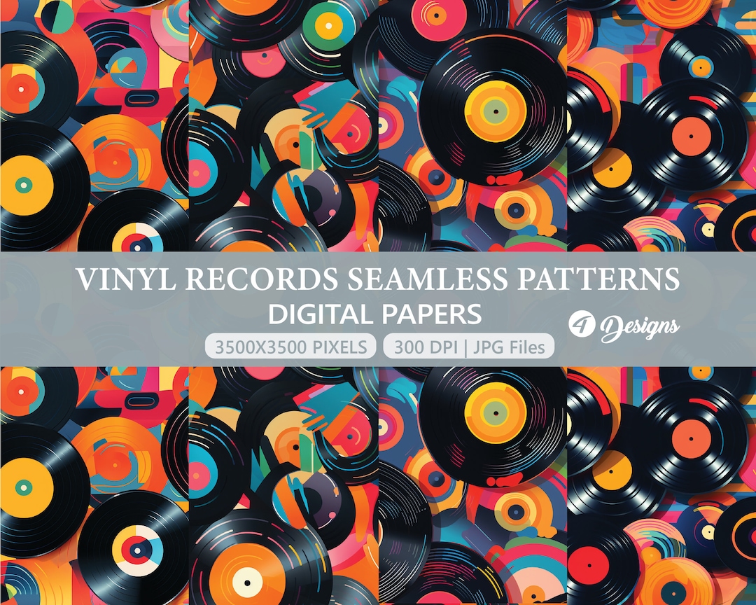 Vinyl Records Digital Paper, Retro Vinyl Records Pattern, Background ...