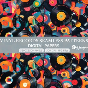 Vinyl Records Digital Paper, Retro Vinyl Records Pattern, Background ...