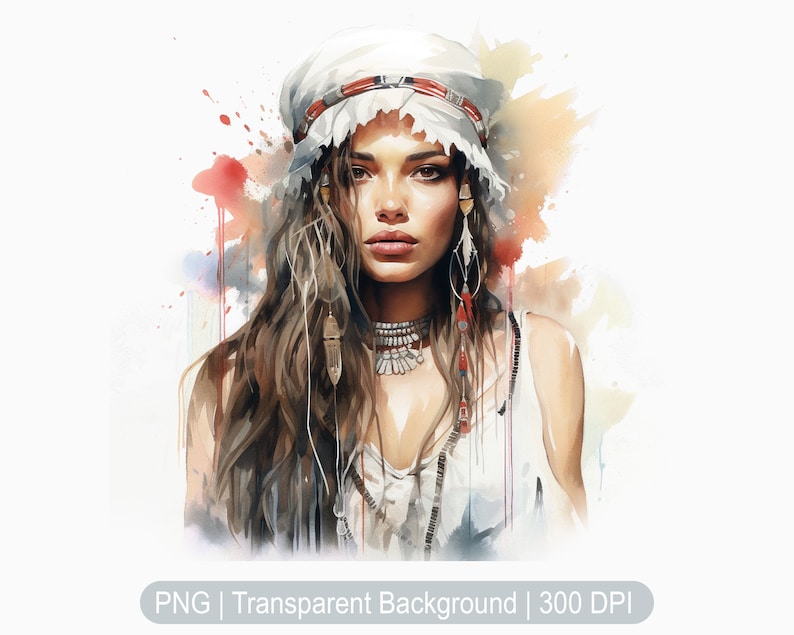 Watercolor Bohemian Woman PNG Clipart, Boho Woman, Boho PNG, Boho ...