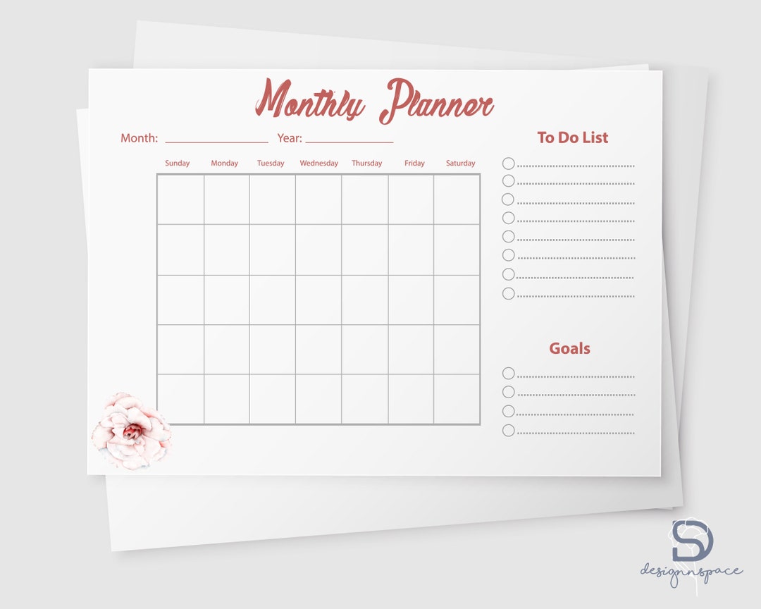 Monthly Planner Printable Landscape, Ink Friendly Minimalist Design, A4 ...