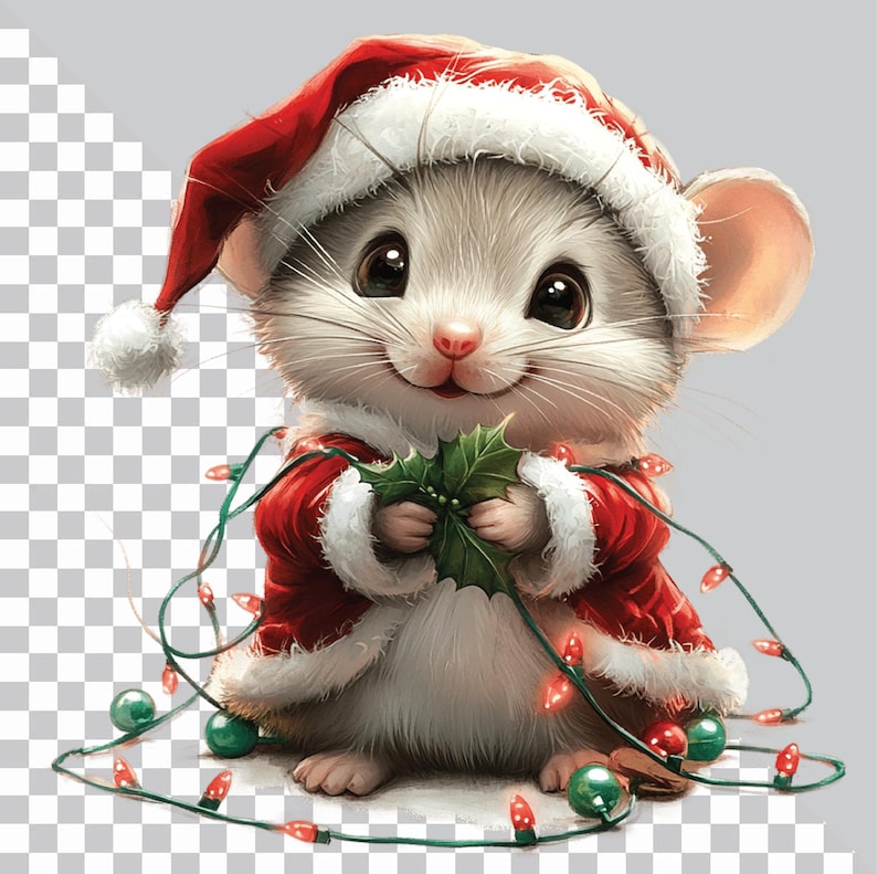 Christmas Mouse Clipart, Christmas PNG, Christmas Lights Mouse, Junk ...