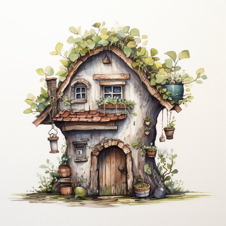 Watercolor Fairy House Clipart Little Tiny Fairy House Png - Etsy