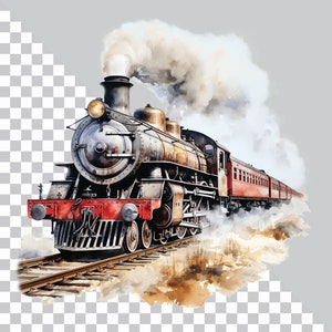 Watercolor Steam Train Clipart, Train Clipart, Vintage Locomotive Png ...