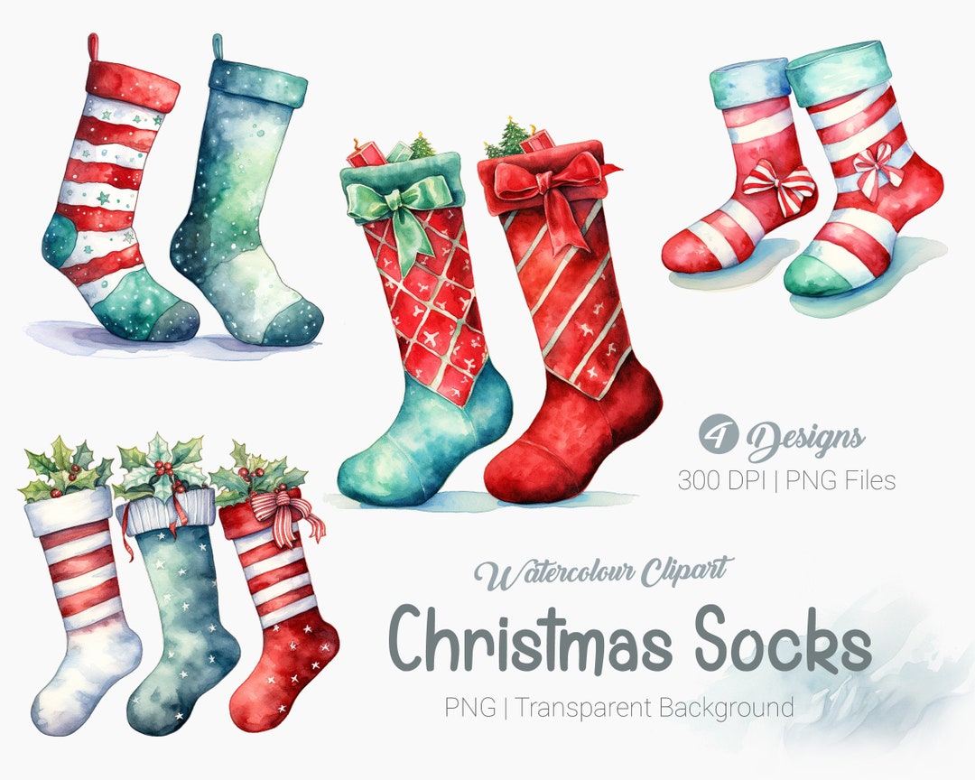 Christmas Socks Clipart, Watercolour Stockings Clipart, Winter Holliday ...