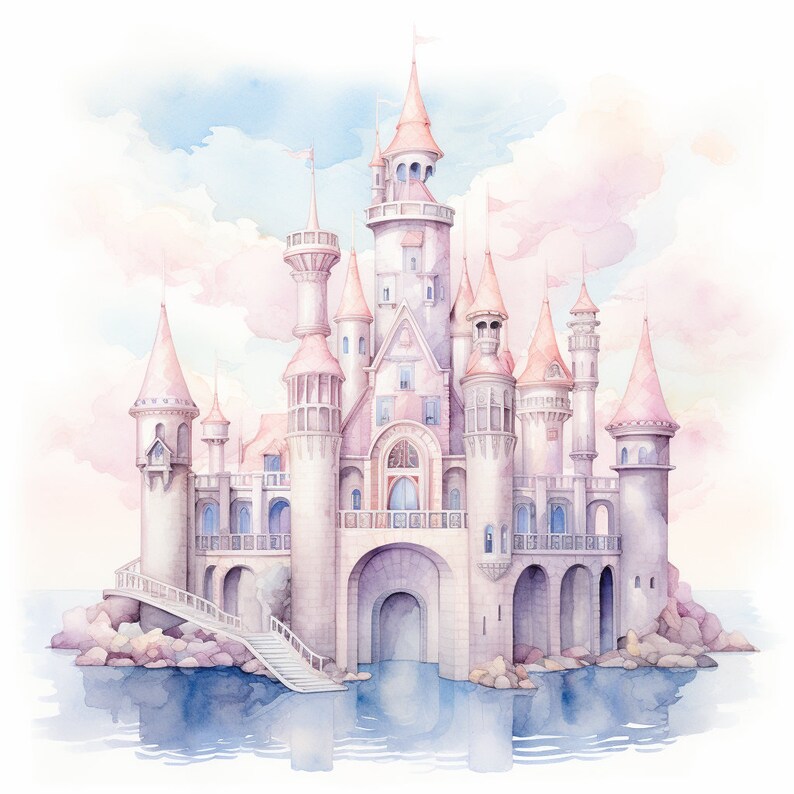 Watercolor Castle Clipart Fairy Tale Princess Castle - Etsy