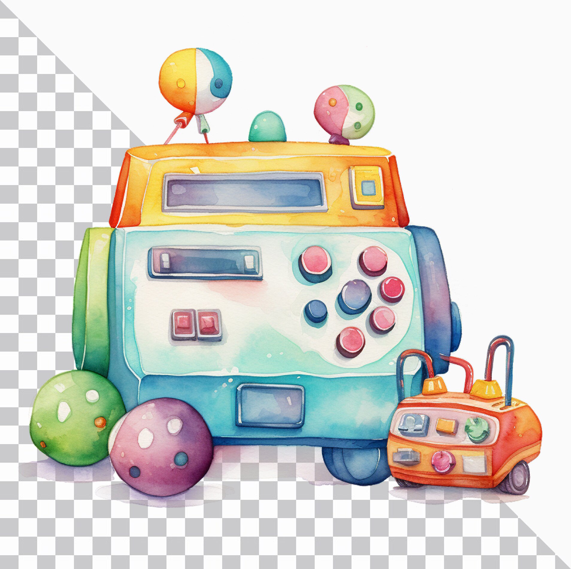 Baby Toys Watercolor Clipart, Toys Illustration, Vintage Baby Toys Png ...
