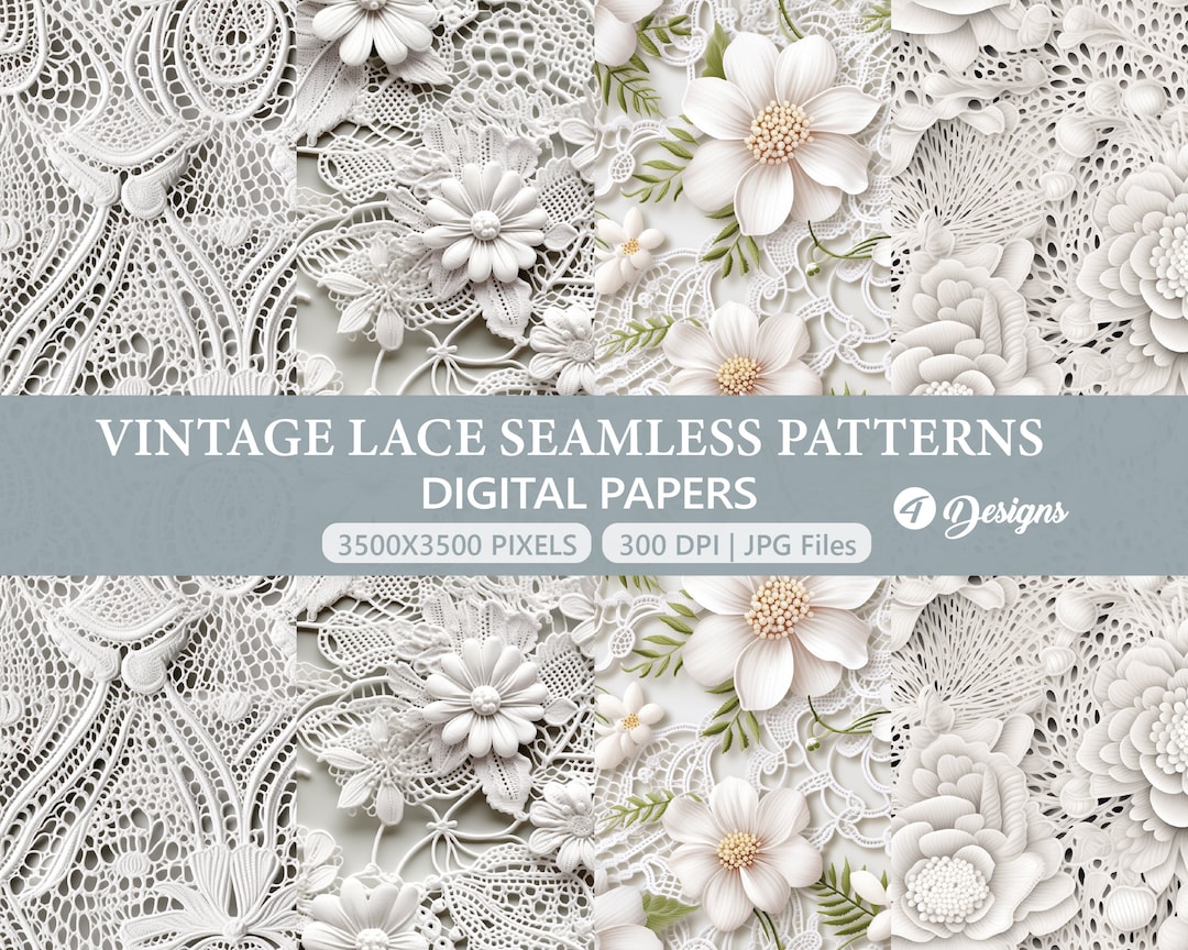 Vintage Lace Digital Paper, White Lace Pattern, Lace Background, Lace ...