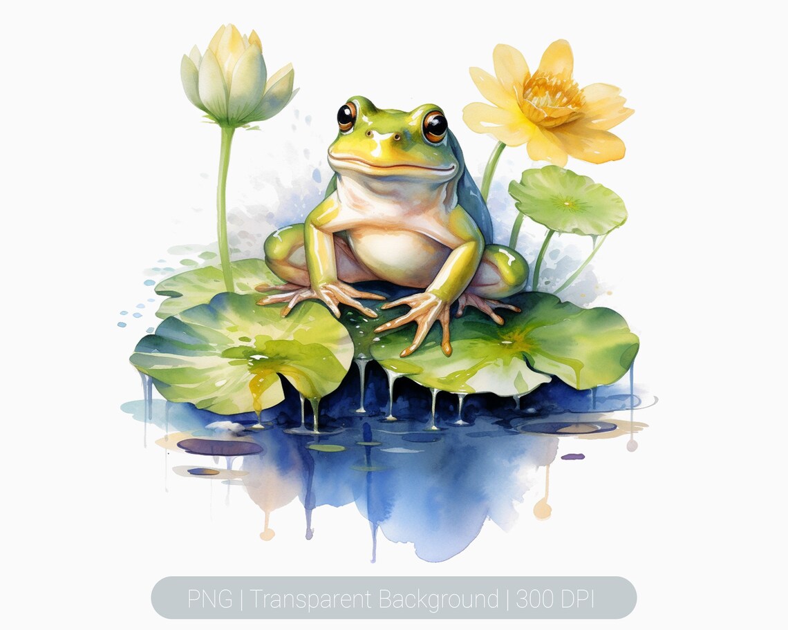 Watercolor Green Frogs Clipart Cute Frog Floral Clip Art Png - Etsy