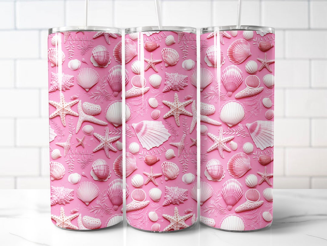 Pink Sea Shells 20oz Skinny Tumbler, Sea Shells Seamless Sublimation ...