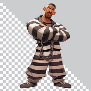 Prisoner Man Clipart, Jail PNG, Inmate, Stripes Uniform, Junk Journals ...