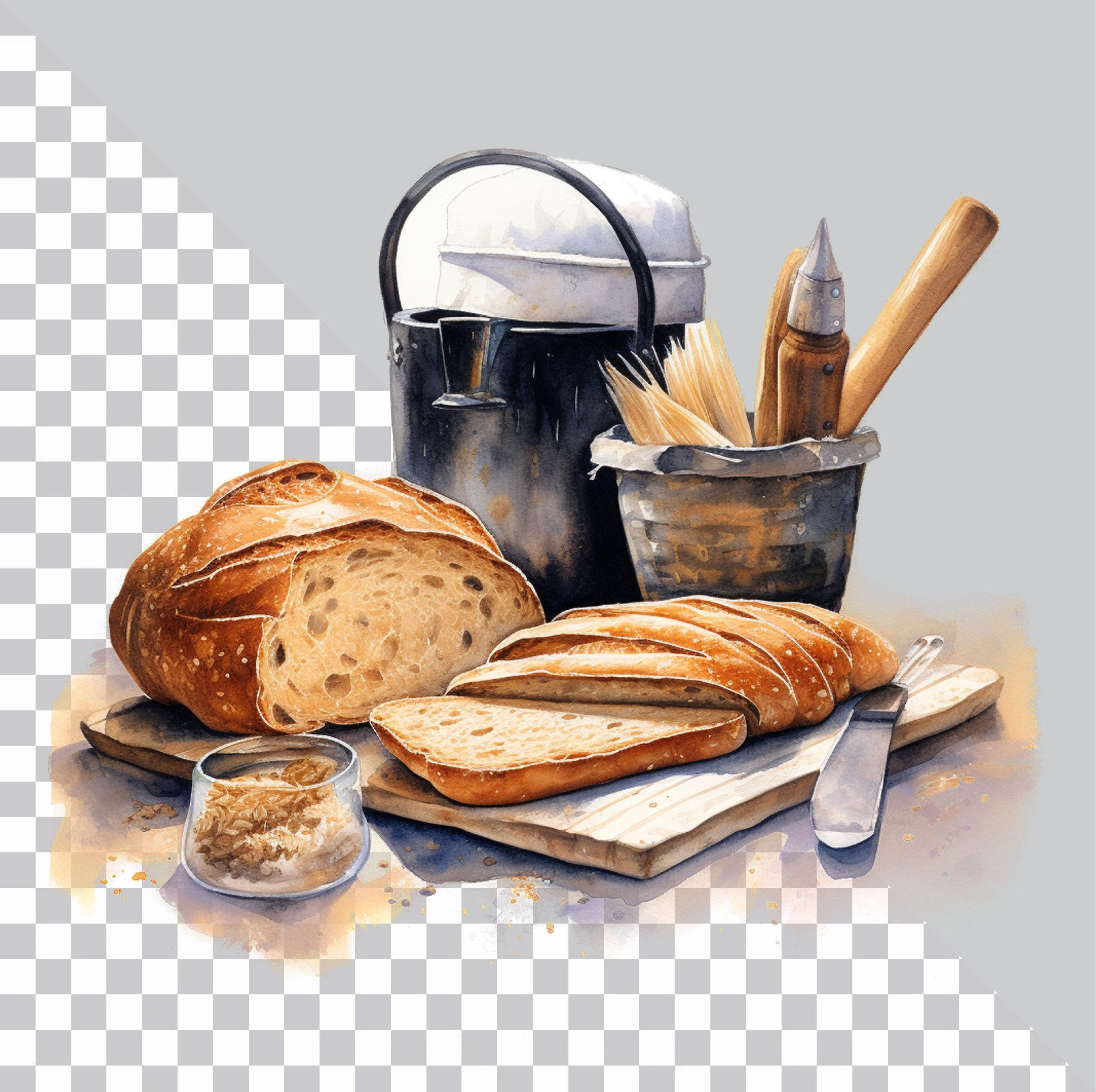 Bakery Bread Watercolor Clipart, Bread Png, Baker Png, Rustic Loaf of ...
