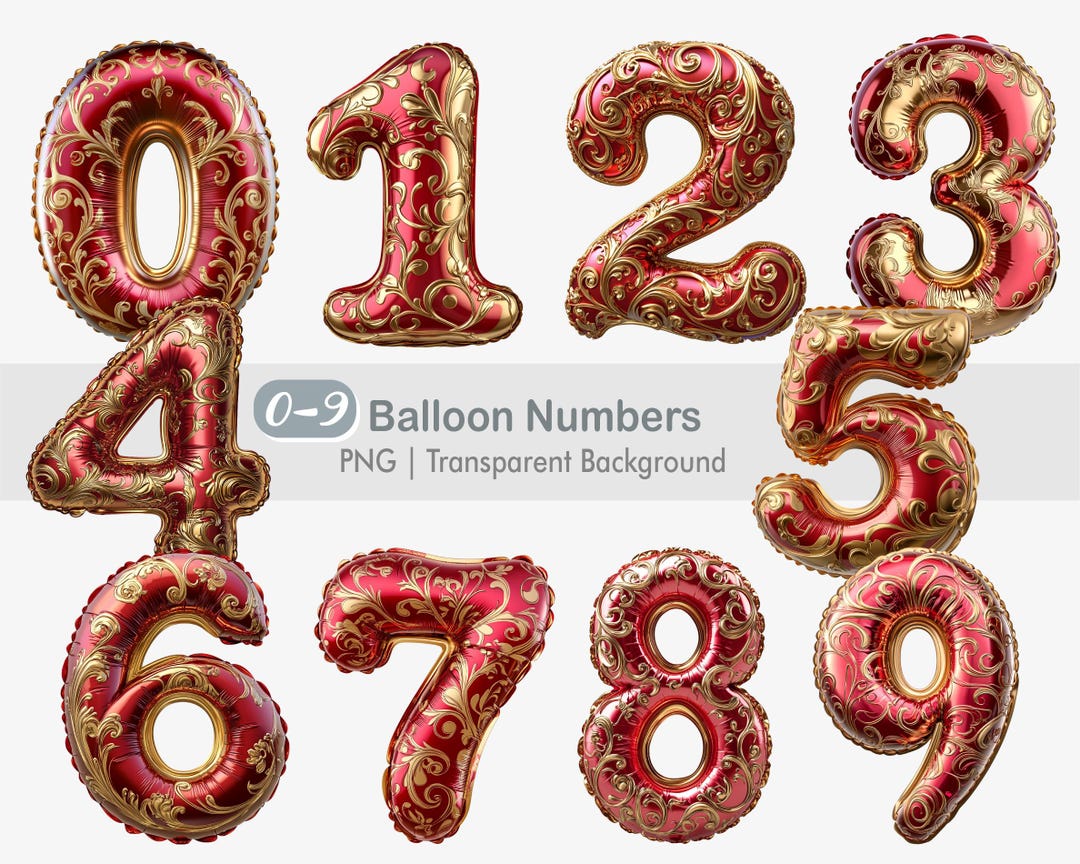 Red Balloon Numbers Clipart, Foil Balloons Png, Party, Celebration ...