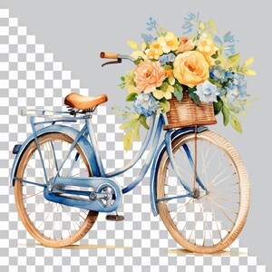 Floral Bicycle Clipart, Vintage Watercolor Bicycle, Spring Flowers ...