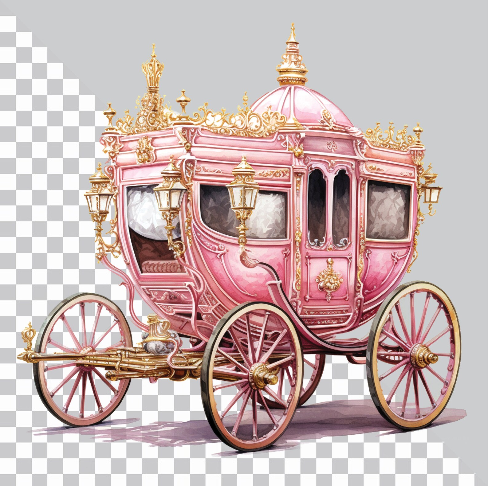 Pink Carriage Clipart, Pastel Watercolor Fantasy Carriages, Scrapbooks ...