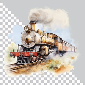 Watercolor Steam Train Clipart, Train Clipart, Vintage Locomotive Png ...