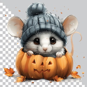 Halloween Mice Clipart, Mouse Png, Mouse in Pumpkin Png, Printable ...
