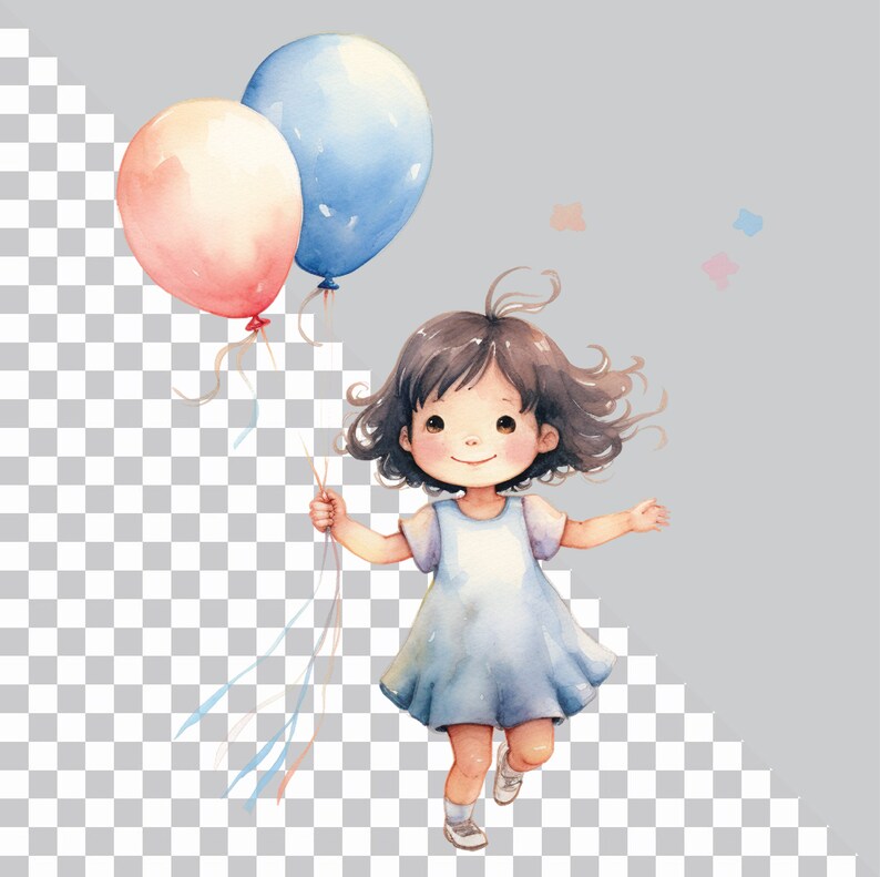 Girl With Balloons Watercolor Clipart, Girl and Balloons Png, Printable ...