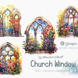 Church Window Clipart, Watercolour Church Png, Stained Glass Clipart ...