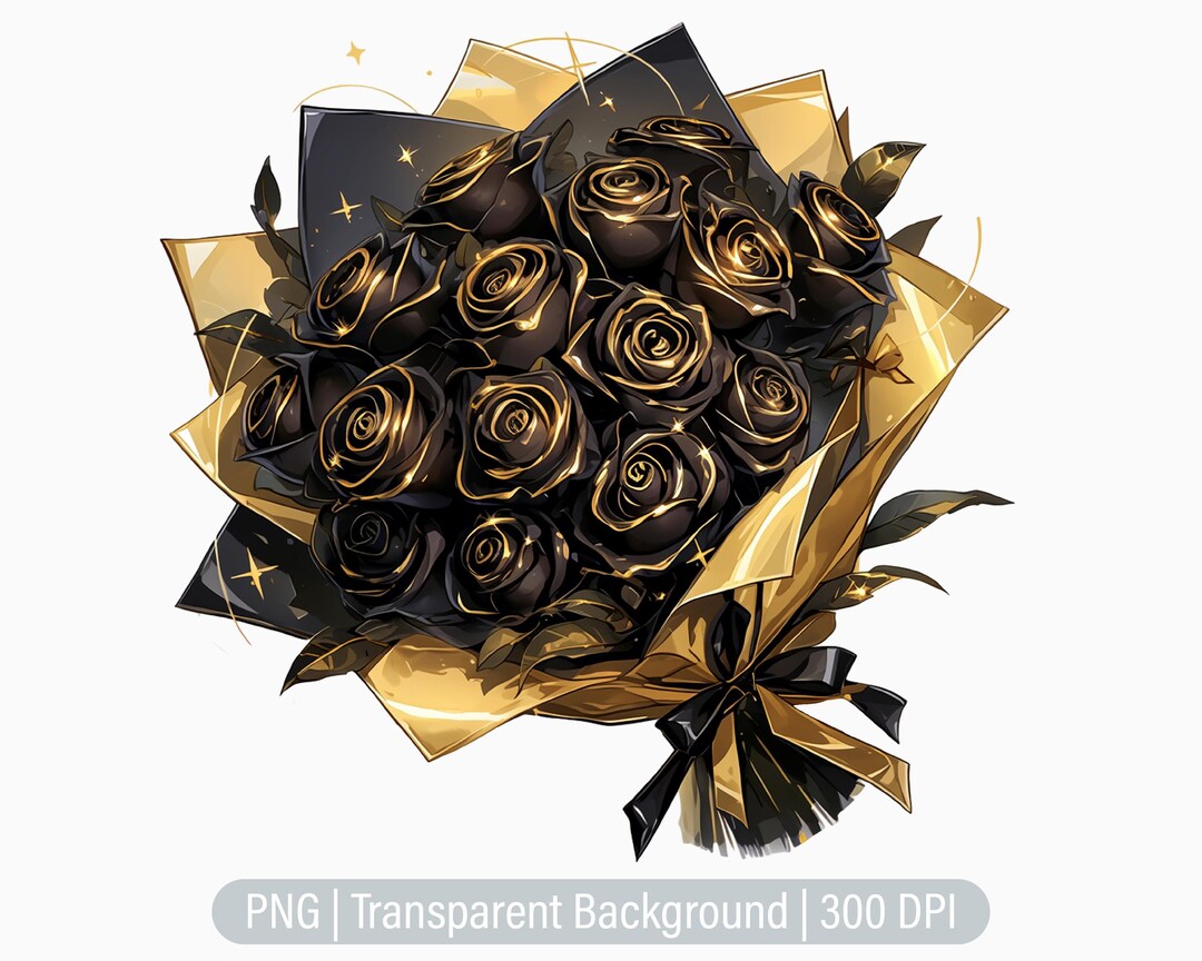 Black & Gold Roses Bouquet Clipart, Birthday PNG, Flowers, Junk ...