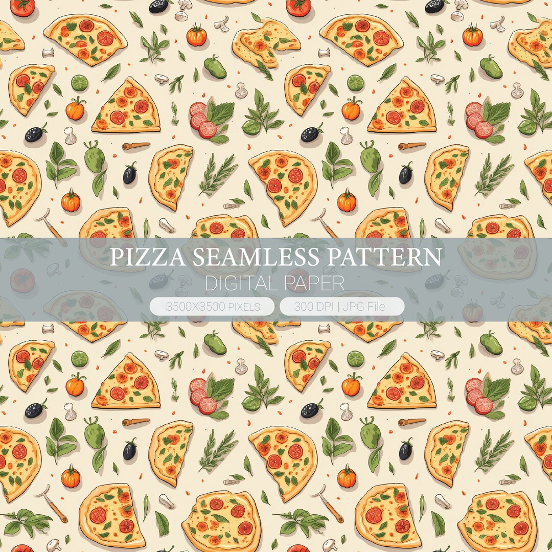 Pizza Digital Paper, Pizza Slice Seamless Pattern, Pizza Food ...