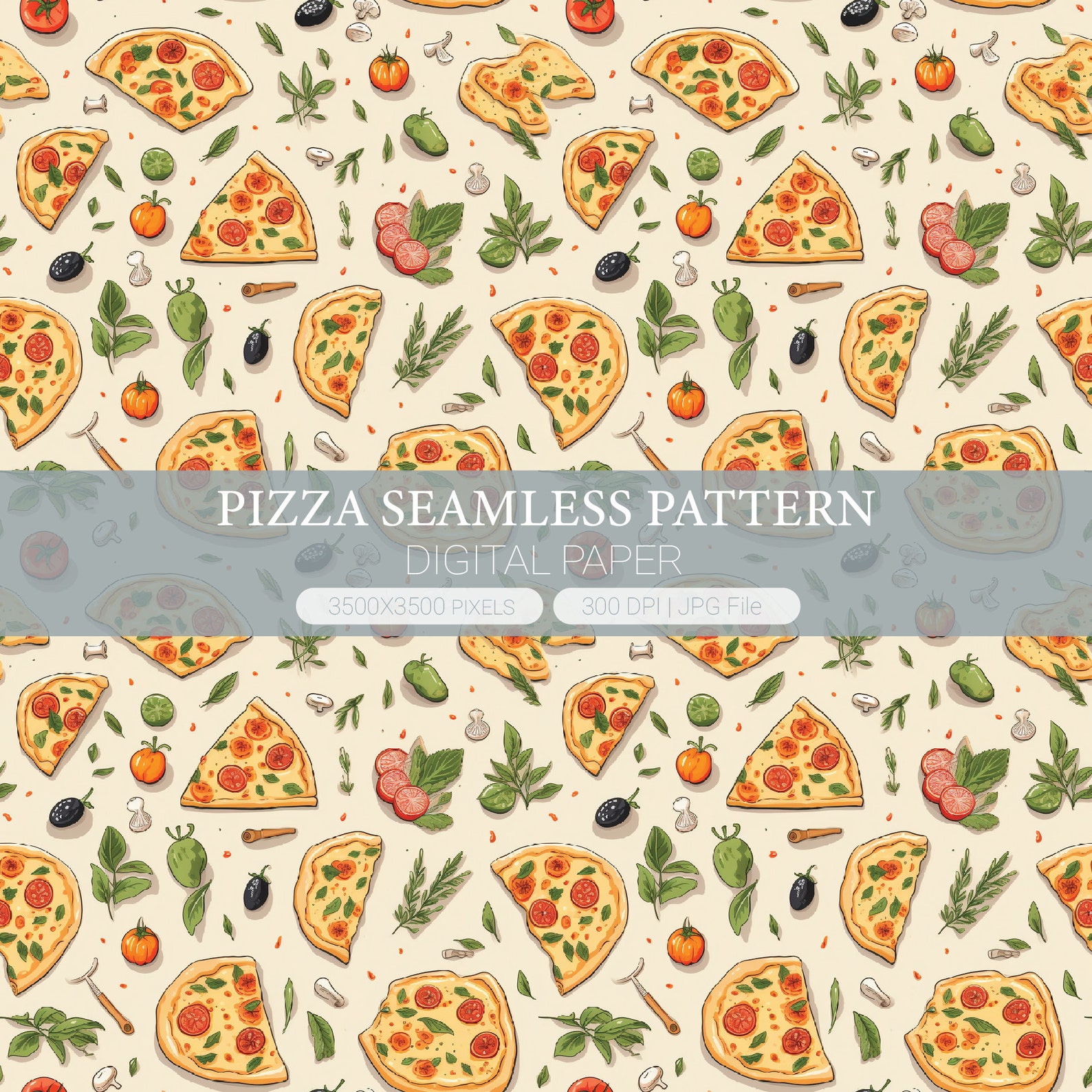 Pizza Digital Paper, Pizza Slice Seamless Pattern, Pizza Food ...