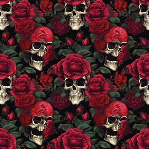 Gothic Skull and Roses Digital Paper, Rose Skull Seamless Pattern ...