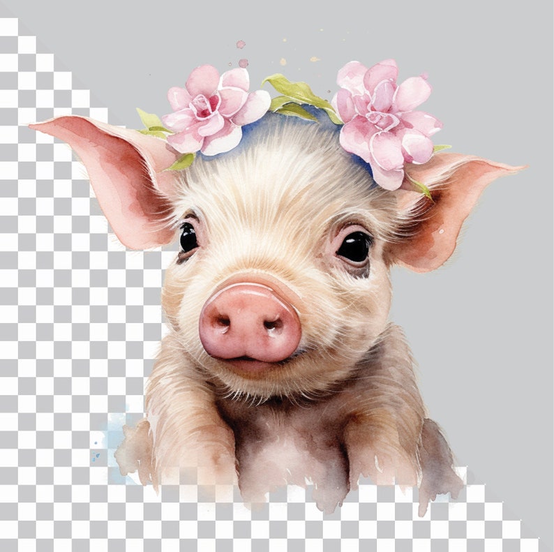 Watercolor Cute Pig Clipart, Baby Pig Png, Nursery Farm Animal Decor ...