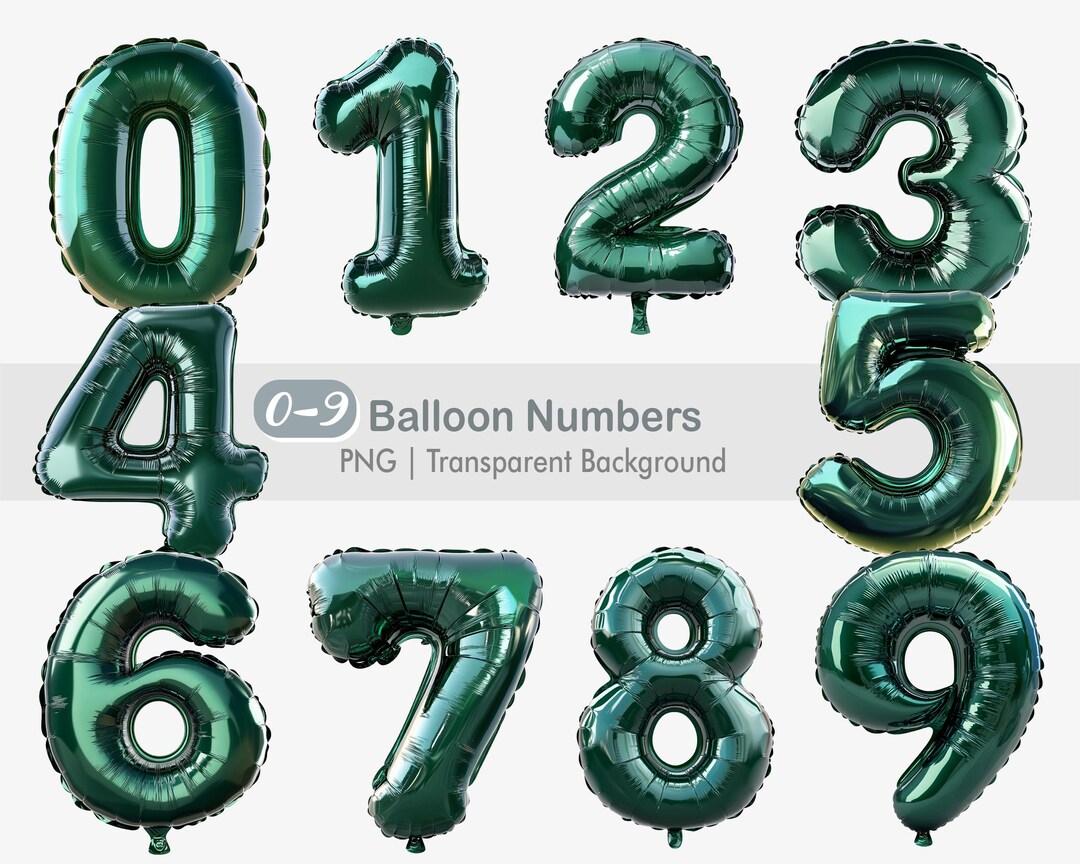Green Balloon Numbers Clipart, Foil Balloons Png, Party, Celebration ...