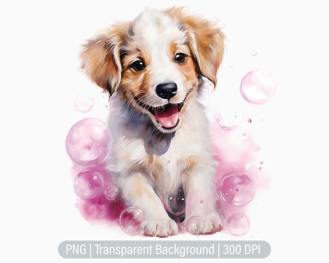 Cute Puppy Clipart, Bubbles Dog PNG, Dog Clipart, Junk Journals ...