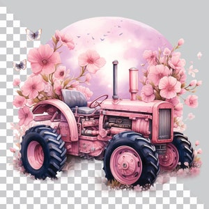 Pink Tractor Clipart, Floral Tractor PNG, Farm Tractor, Junk Journals ...