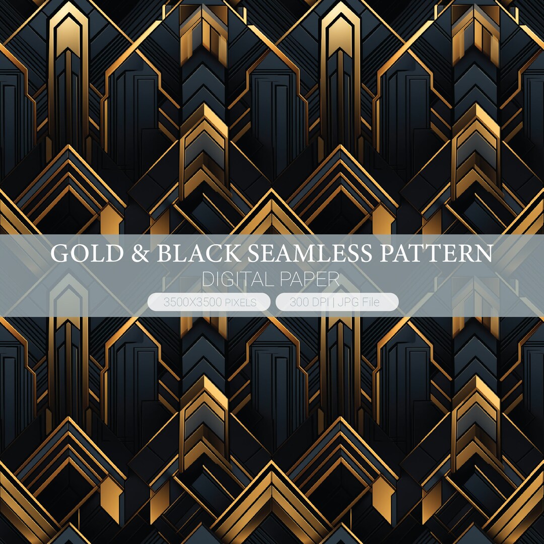 Gold and Black Digital Paper, Geometric Shapes Seamless Pattern ...