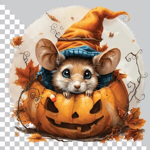 Halloween Mice Clipart, Mouse Png, Mouse in Pumpkin Png, Printable ...