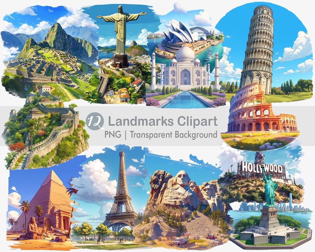 Landmarks Clipart, PNG, Famous Monuments, Hollywood Sign, Pyramid ...