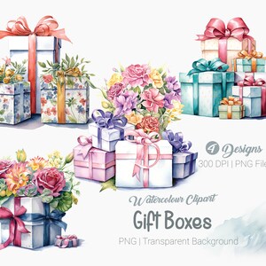 Watercolor Gift Box Clipart, Floral Gift Boxes Png, Printable Graphics ...