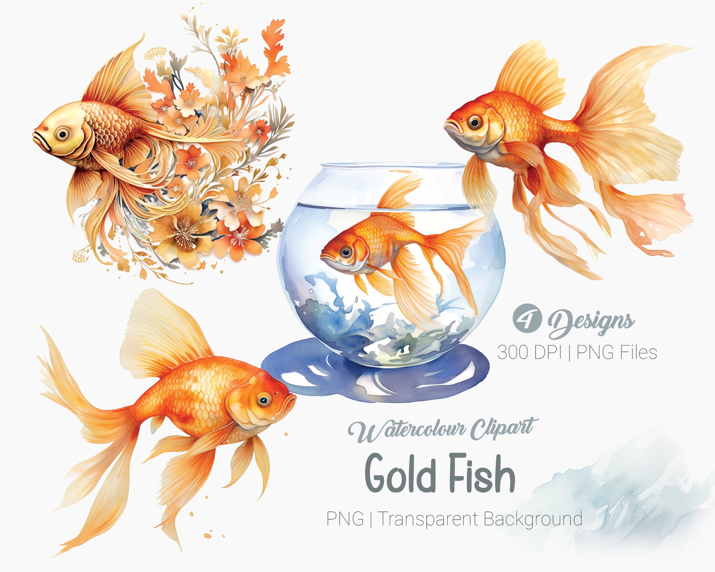 Watercolor Goldfish Clipart Gold Fish PNG Clip Art Printable - Etsy
